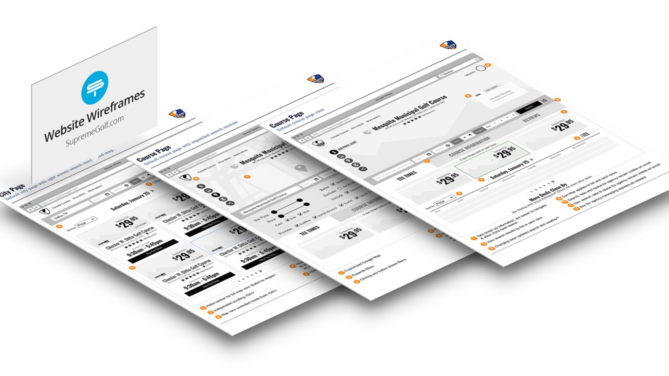 Supreme Golf golf.com microsite wireframes.